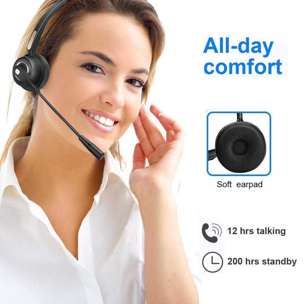 TelPal Wireless Headset Noise Cancelling Bluetooth Headphones with Mic ...