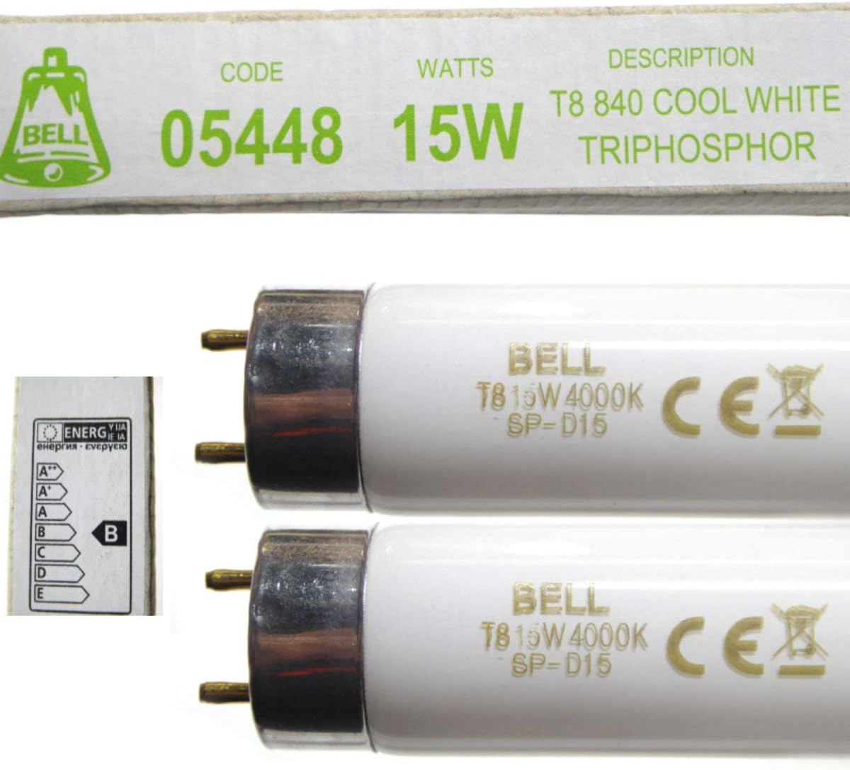 Bell Lighting 2 Pack of 15W T8 450mm 18" Fluorescent Tubes Cool White ...