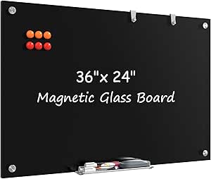 Amazon.com : MaxGear Glass White Boards 36x24 Inches, Wall Mounted Magnetic Glass Dry Erase ...