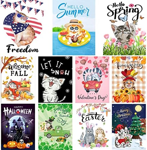 Amazon.com : Seasonal cat Garden Flags Set of 12 Double Sided 12x18 ...