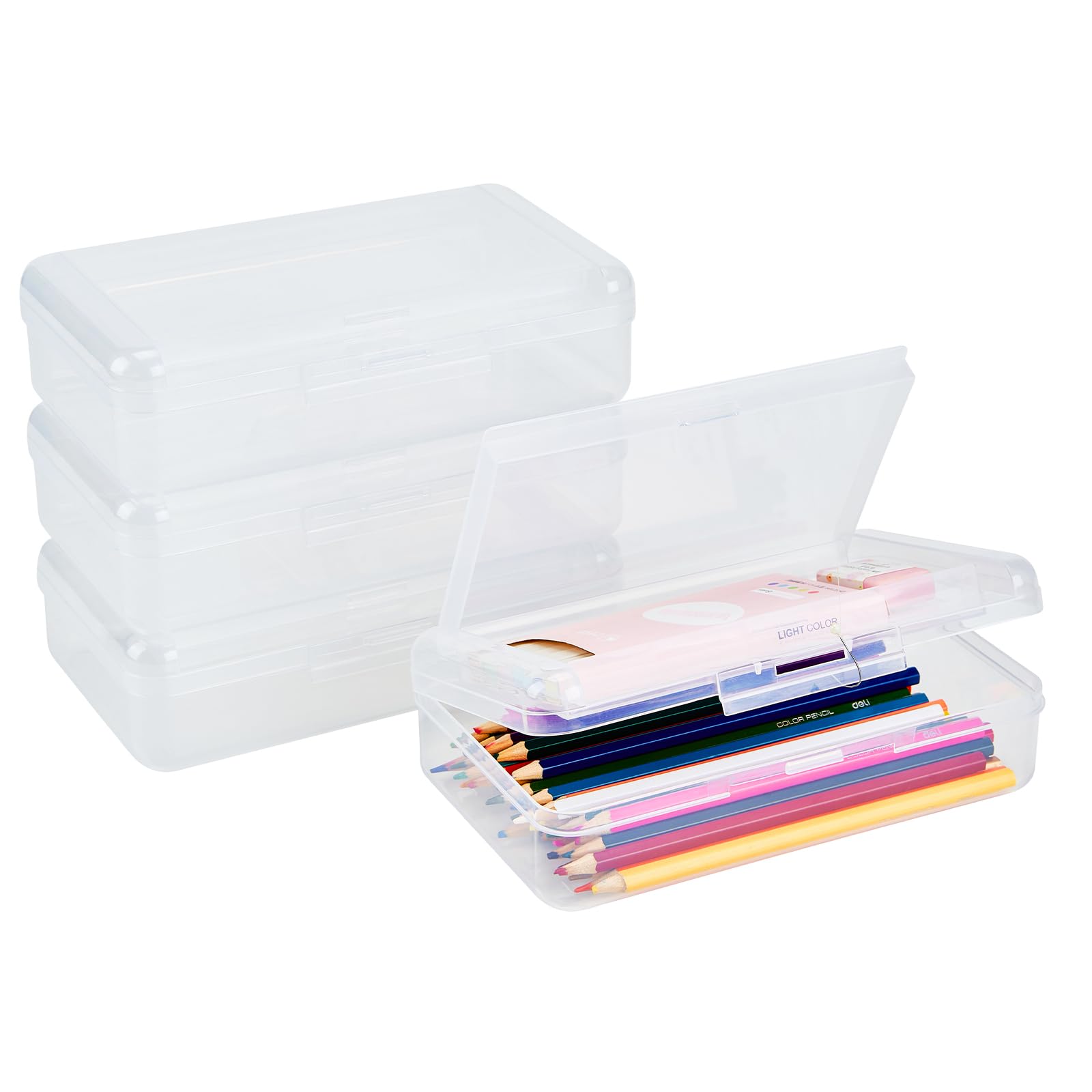 Amazon.com: 4 Pcs Plastic Pencil Boxes Large Capacity Multi Purpose ...