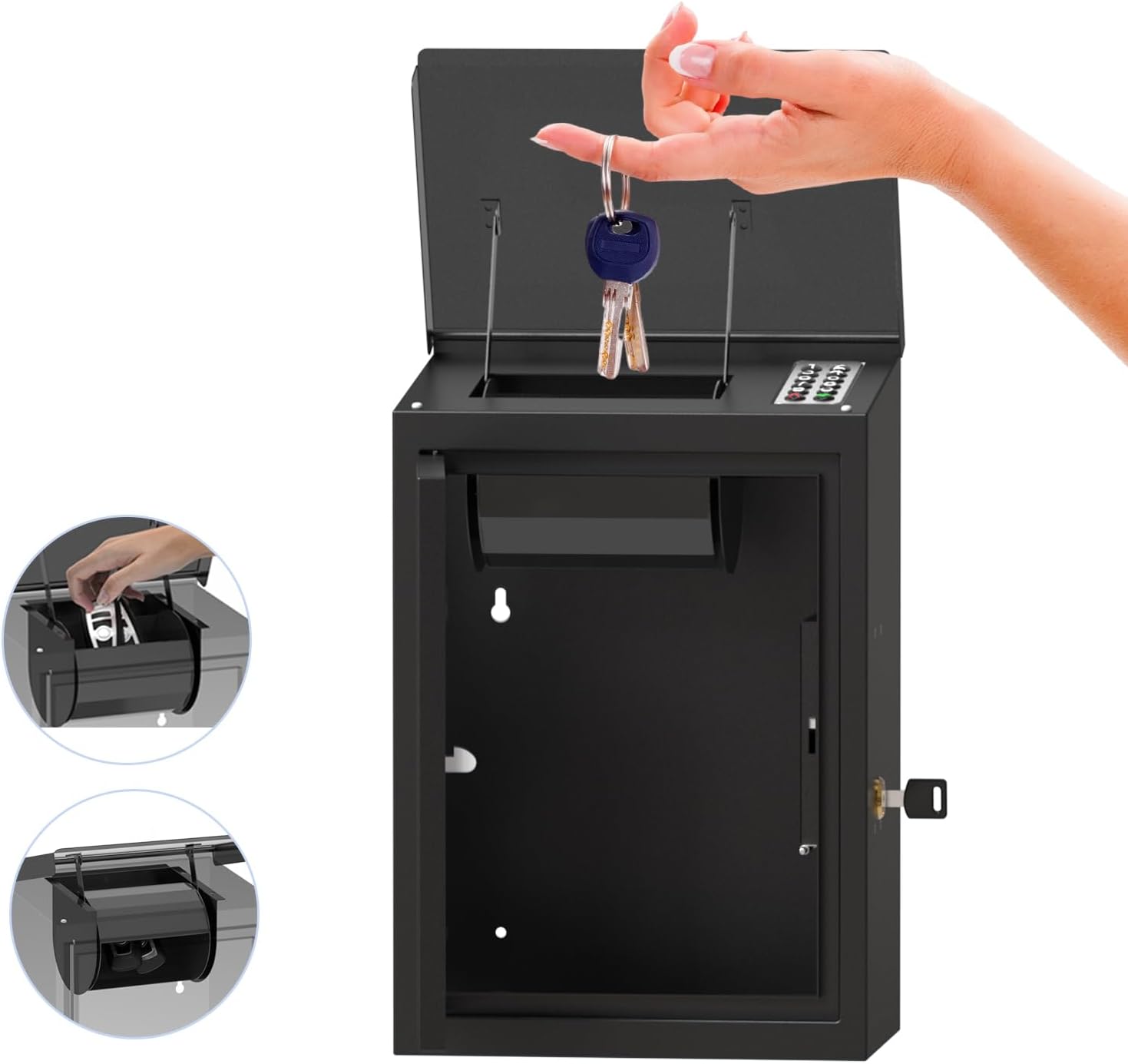WeHere Key Drop Box (black) with Smart Lock for Outside Wall Mount, Key ...