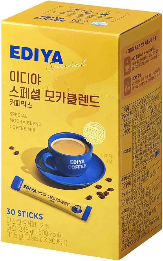 Amazon.com : EDIYA Special Mocha Blend 3in1 coffee mix, 30 sticks, 12.1 ...