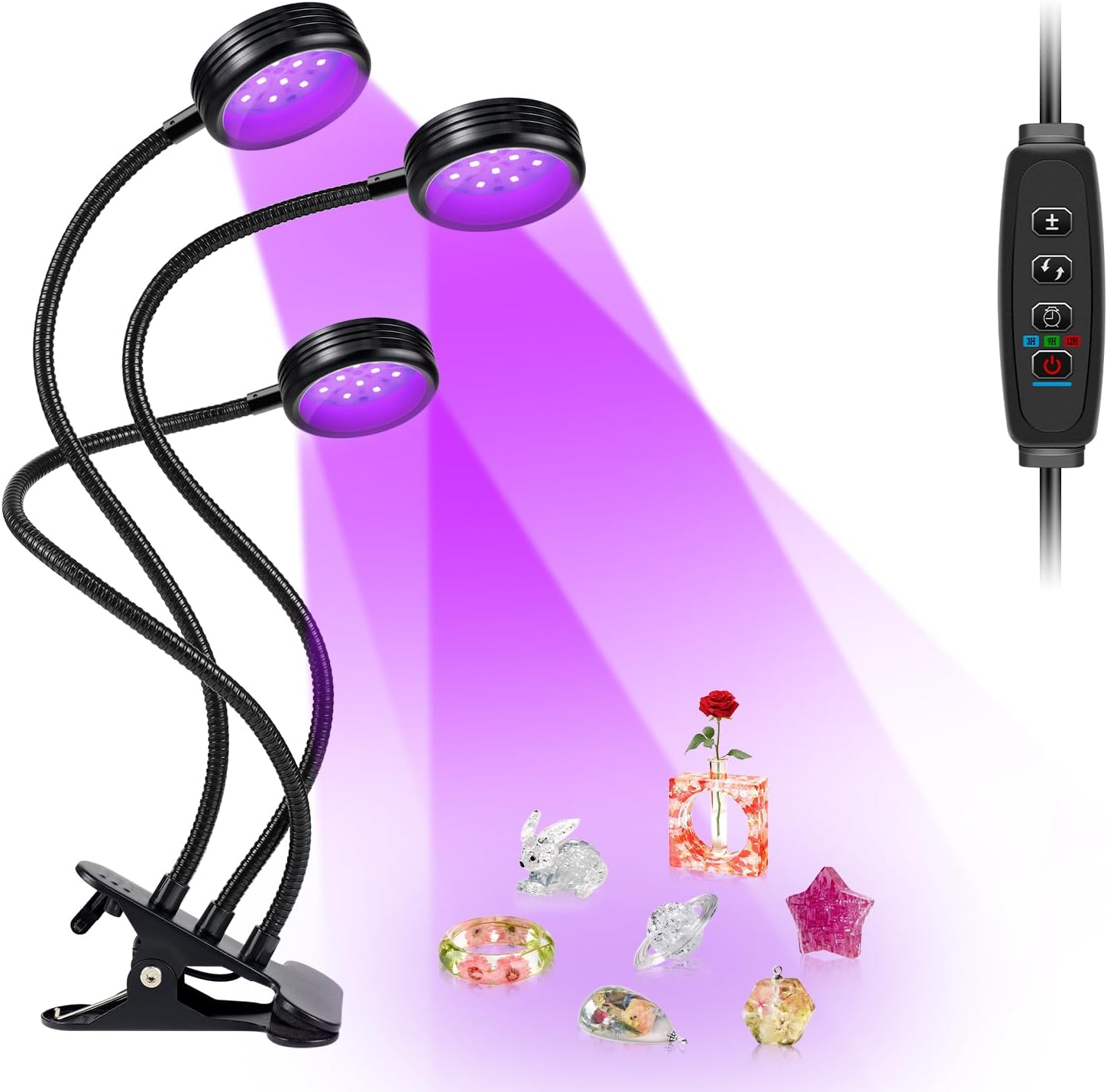 LEDLampsWorld UV Black Light 3 Heads, 15W 395-405nm LED UV Lamp with ...