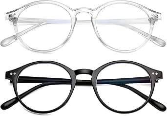 Amazon.com: Braylenz Retro Round Clear Fake Glasses for Women Men, 2 ...