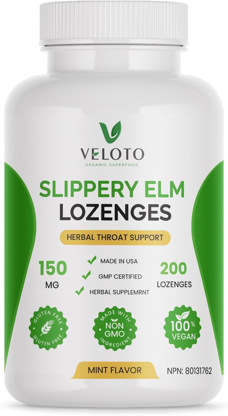 Slippery Elm Bark Lozenges, Natural Mint Flavour, 200 Count, 10:1 ...