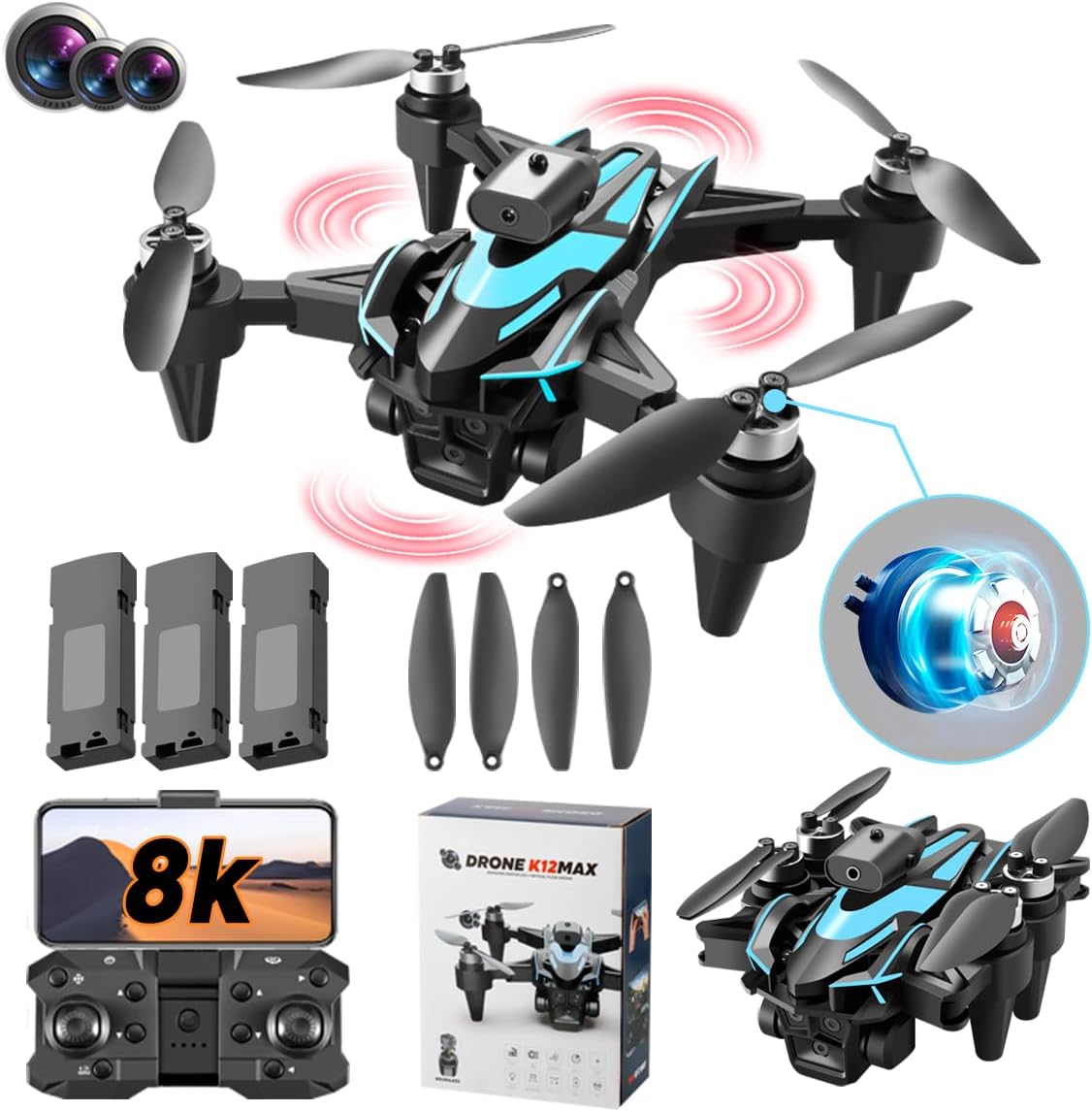 JCMO Mini Drones con cámara 8K,Dron con motor sin escobillas con 3 ...