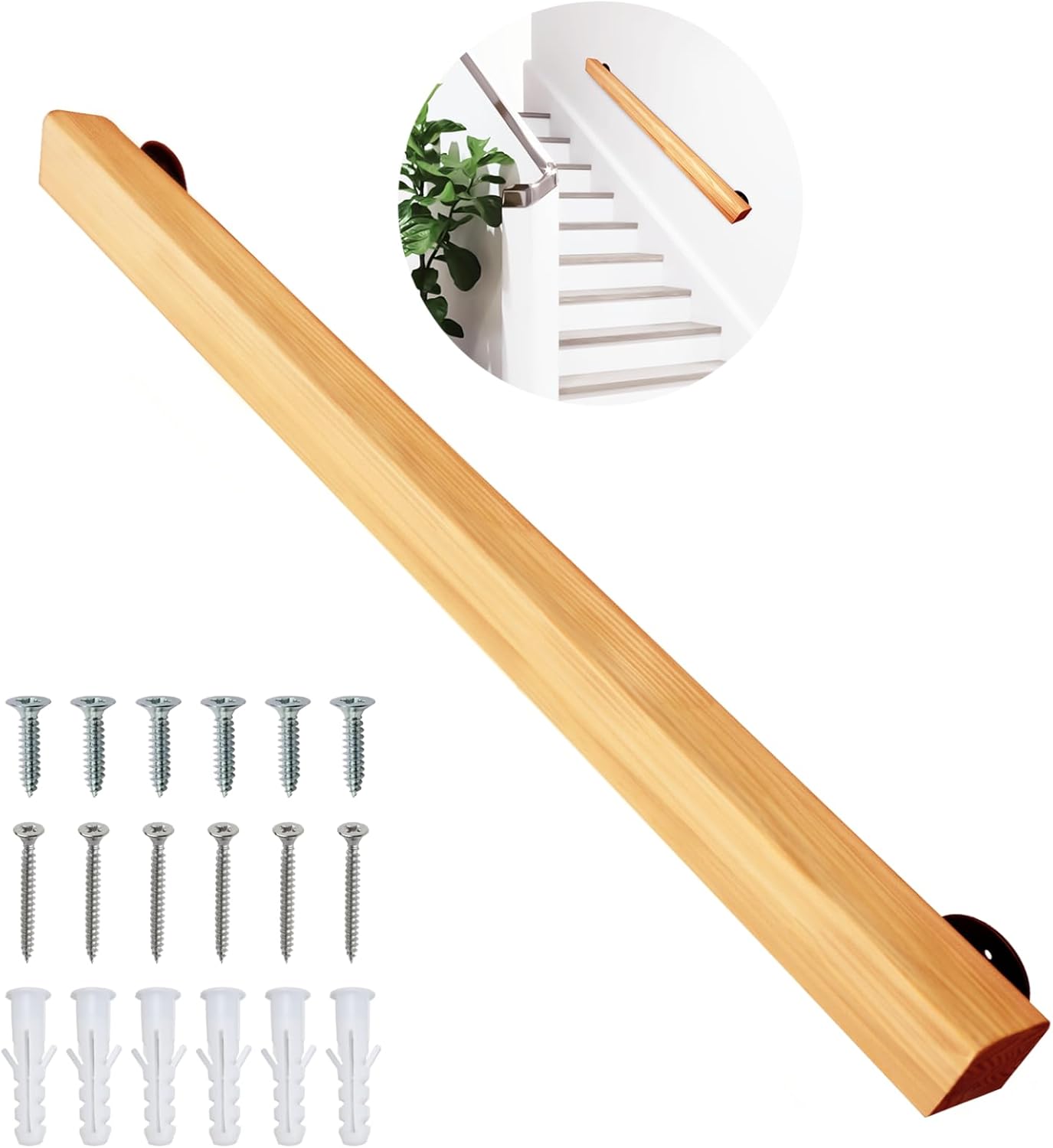 CraftVie 4FT Wood Stair Handrails Wall Mount – Non-Slip Indoor ...