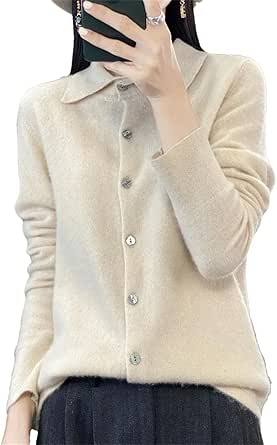 Amazon.com: Women Wool Blend Sweater Tailored Cardigan Knitted Loose ...