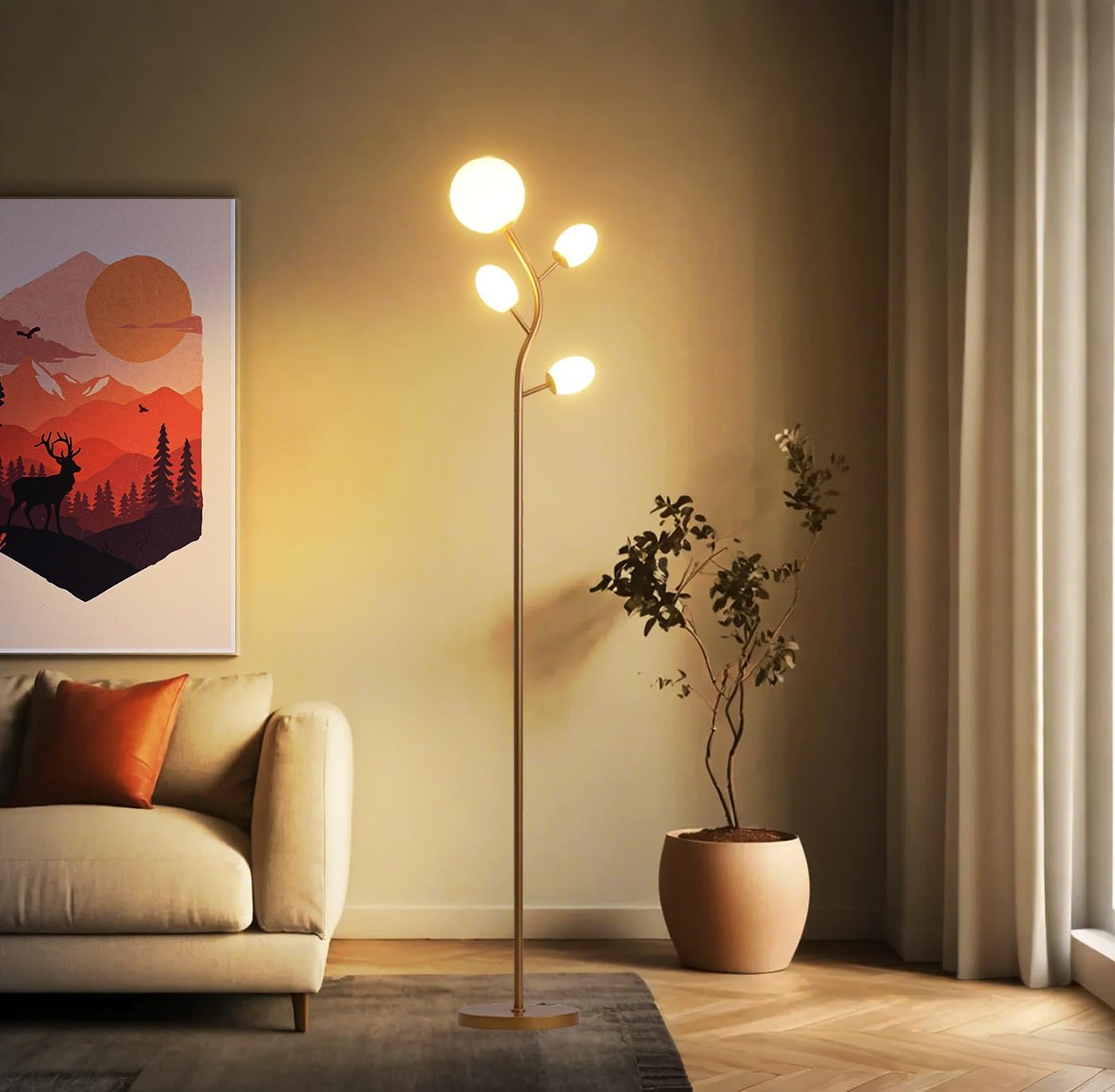 Fiqevs 4 Globe Floor Lamp with 2700K Warm Light LED Bulbs Included, Mid ...
