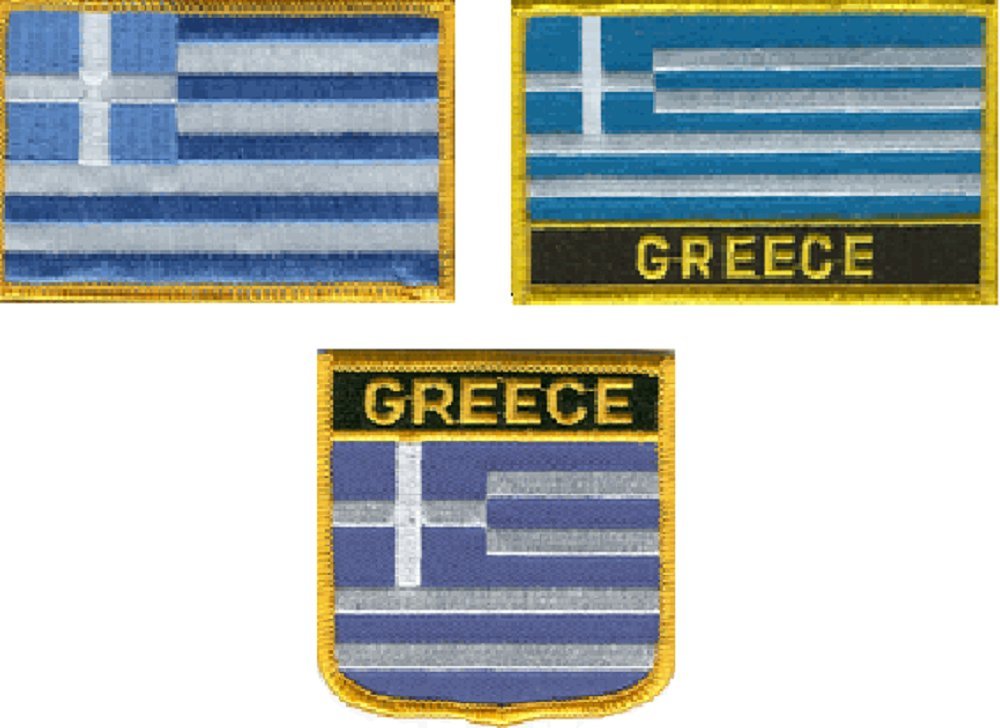 Amazon.com: 3 Pack Set of Greece Flag Patches, Contains Patch with Name, Without Name and a ...