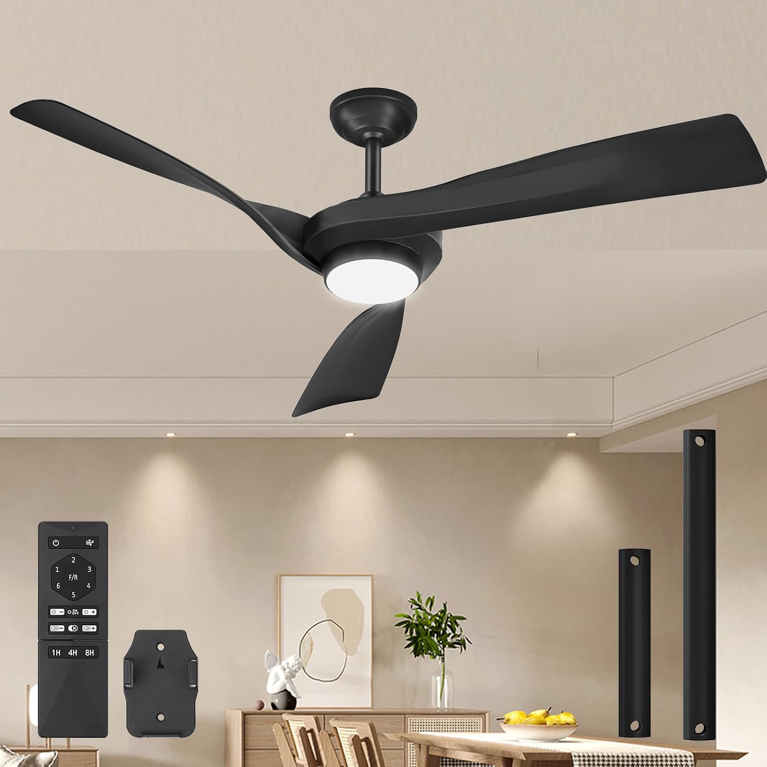 Amazon.com: 52" Black Ceiling Fan With Lights Remote Control 3CCT ...