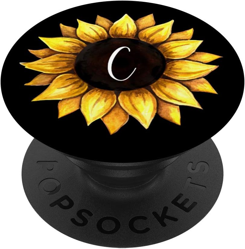 Amazon.com: Floral Black Cell Phone Pop Up Holder Sunflower Initial C ...