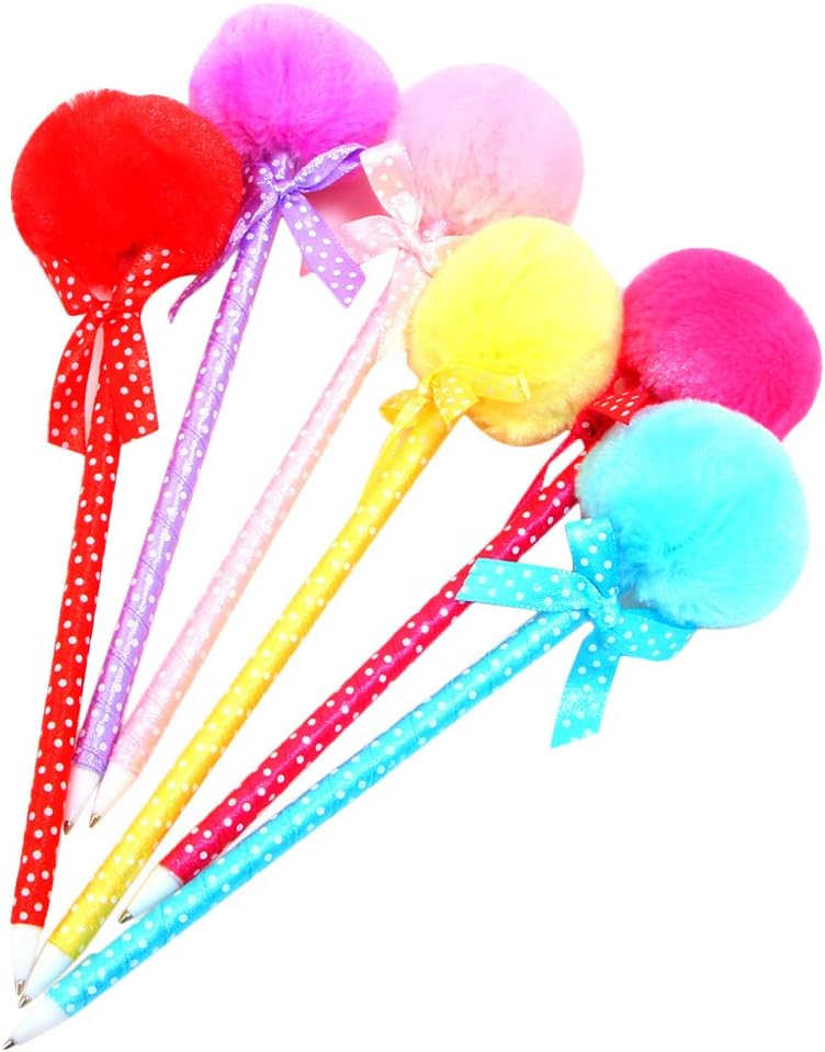 Toyvian Fluffy Pens Black Ink Ballpoint Ball Pen Pom Pom Ball Pendant ...