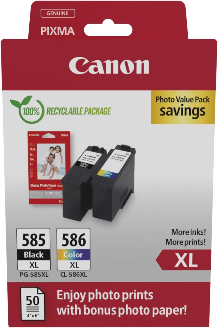 Canon PG-585 / CL-586 Original-Tintenpatronen, 2er-Pack (1x Schwarz, 1x Farbe), inklusive 50 ...