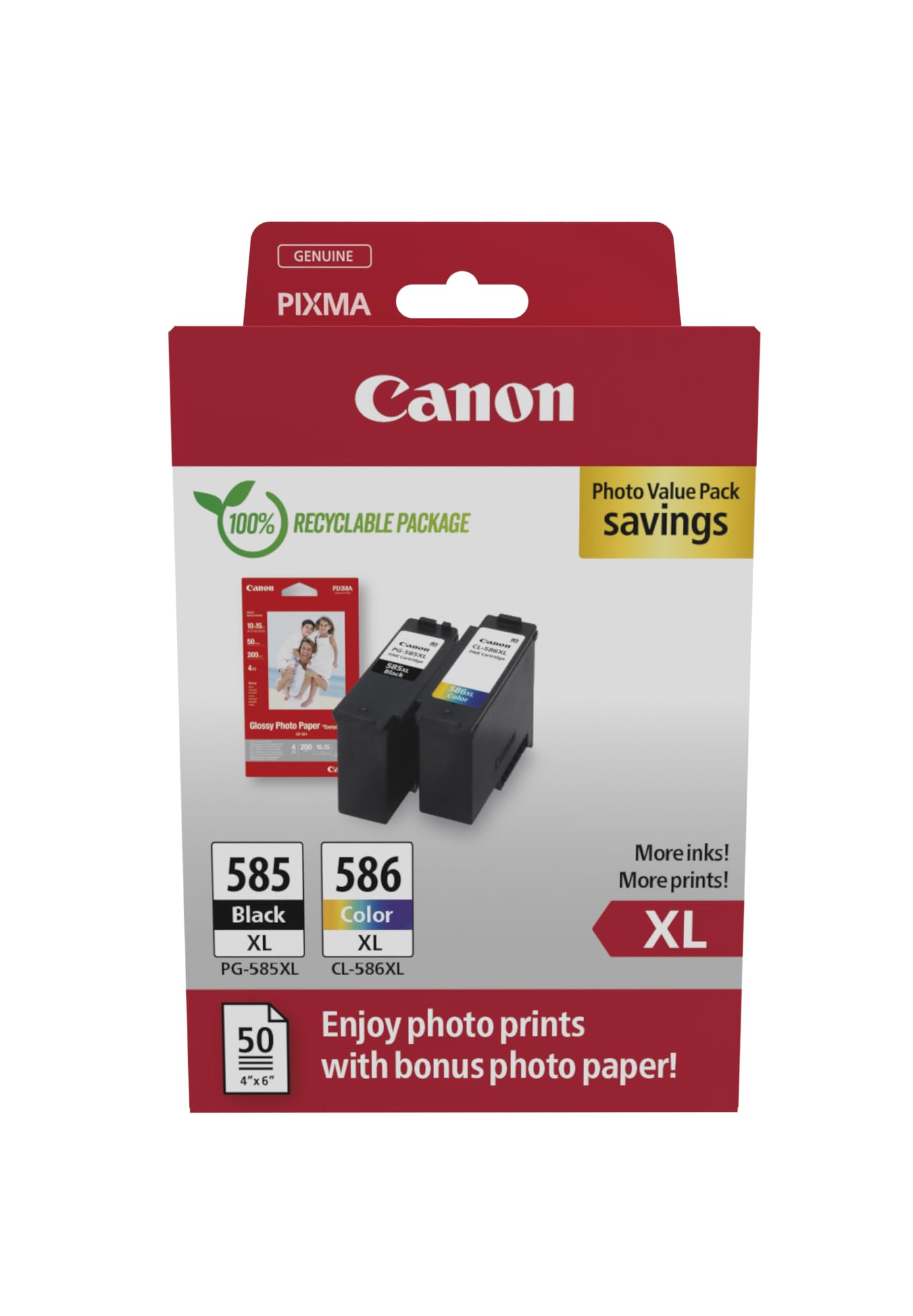 Canon PG-585XL / CL-586XL Genuine Ink Cartridges, Pack of 2 (1x Black ...