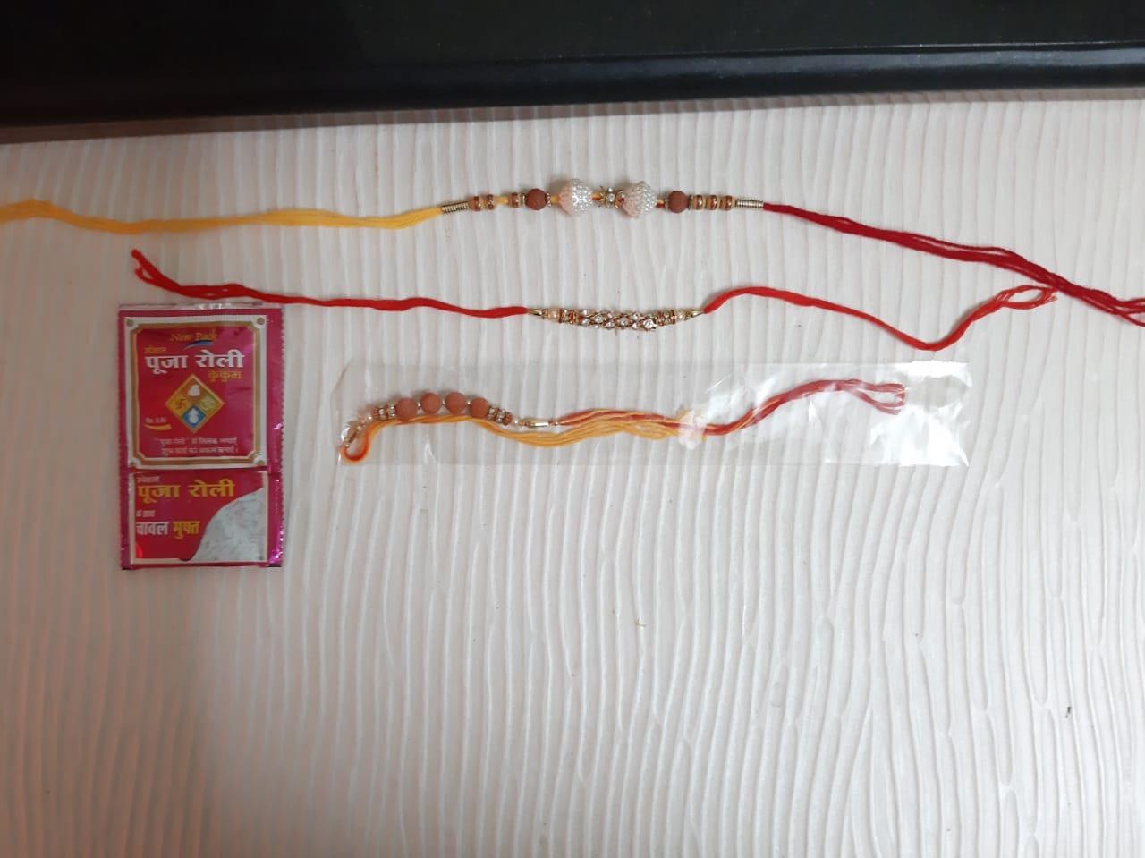 Buy Aheli Pack of 3 Rakhi for Men with Roli Chawal Tilak - Pearl ...