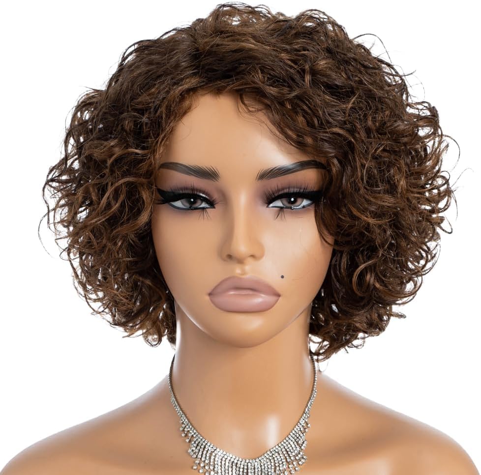Amazon.com : BAIHONG 6 inch Lace Front Pixie Cut Wig With Short Curly ...
