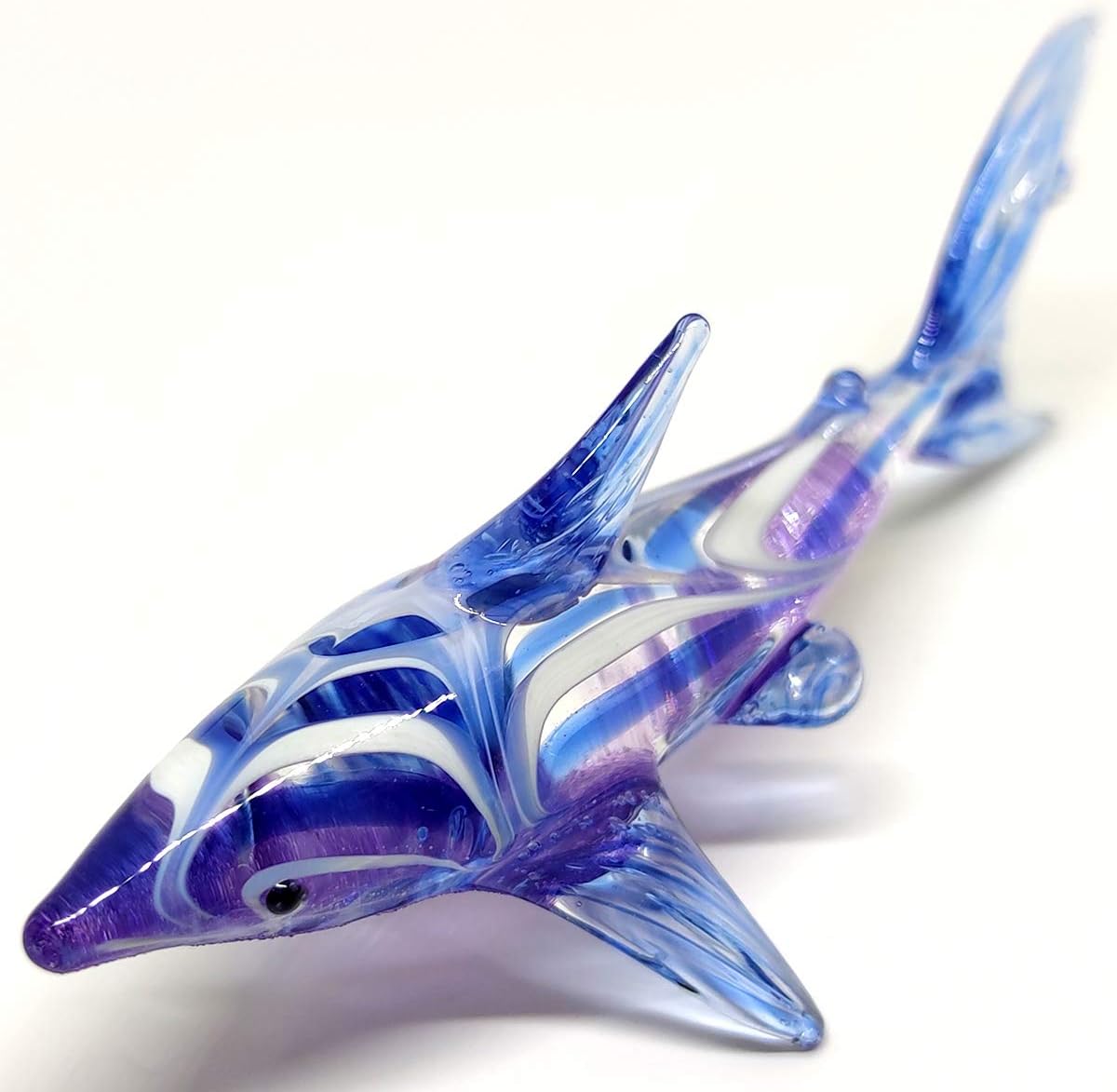 Amazon.com: Handmade Mini 2" Ocean Blue Shark Figures Blown Glass Art ...