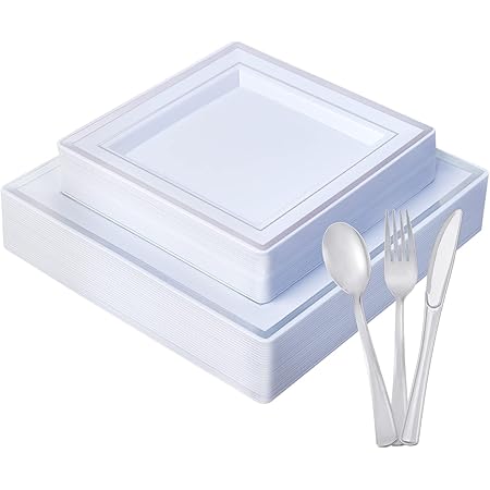 Amazon.com: Goodluck 60 Pack Disposable Square Plastic Plates, Heavy ...