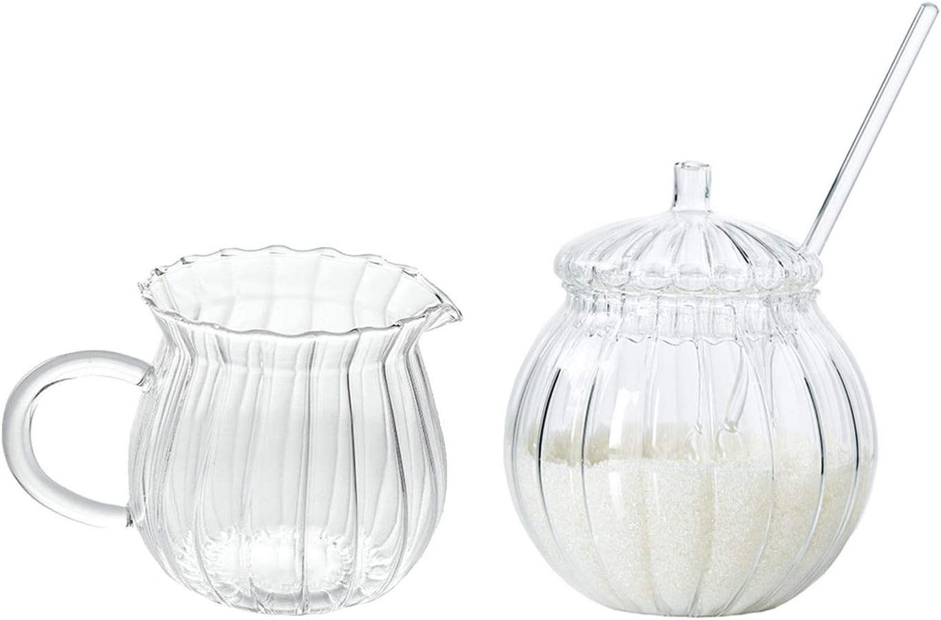 Amazon.com | 2pcs Striped Glass Cream Jug Sugar Bowl Sugar Jar ...