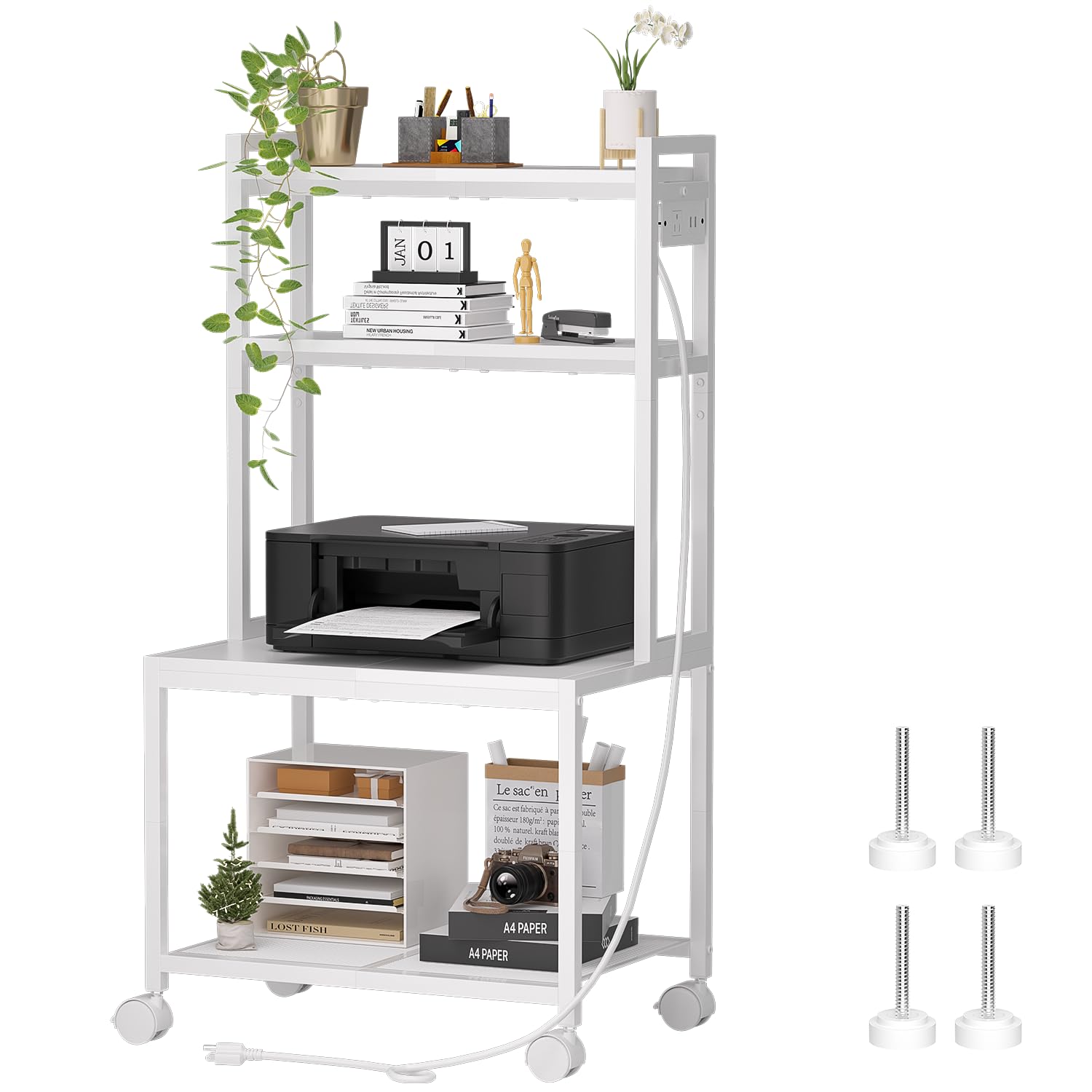 Amazon.com: Printer Stand with Charging Station, 4-Tier Printer Stand ...