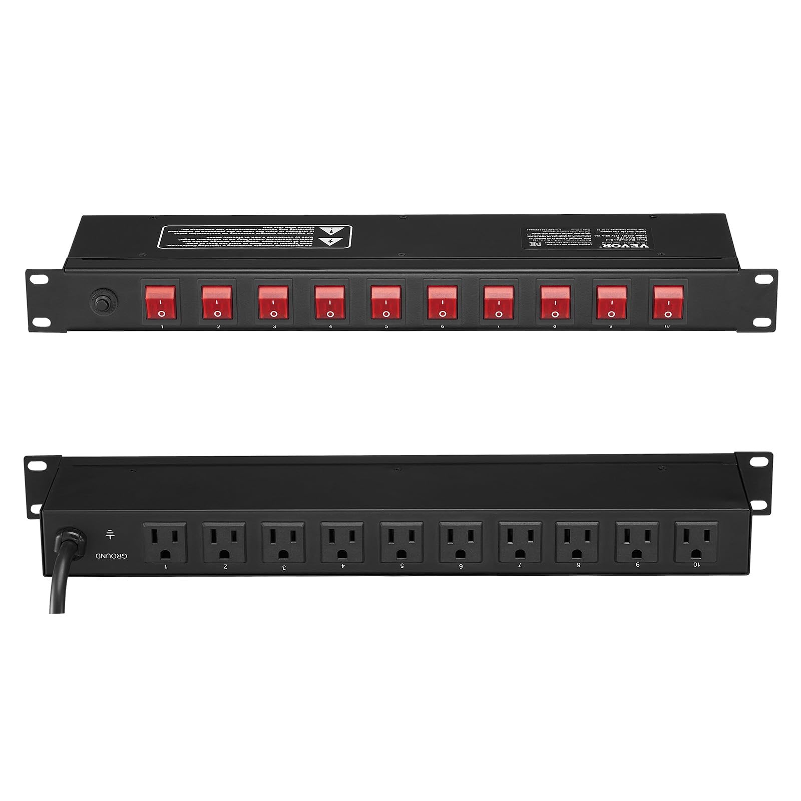 VEVOR 1U PDU, 10 Outlets, Rack Mount Power Strip Fits Standard 19" Server Racks, with ...