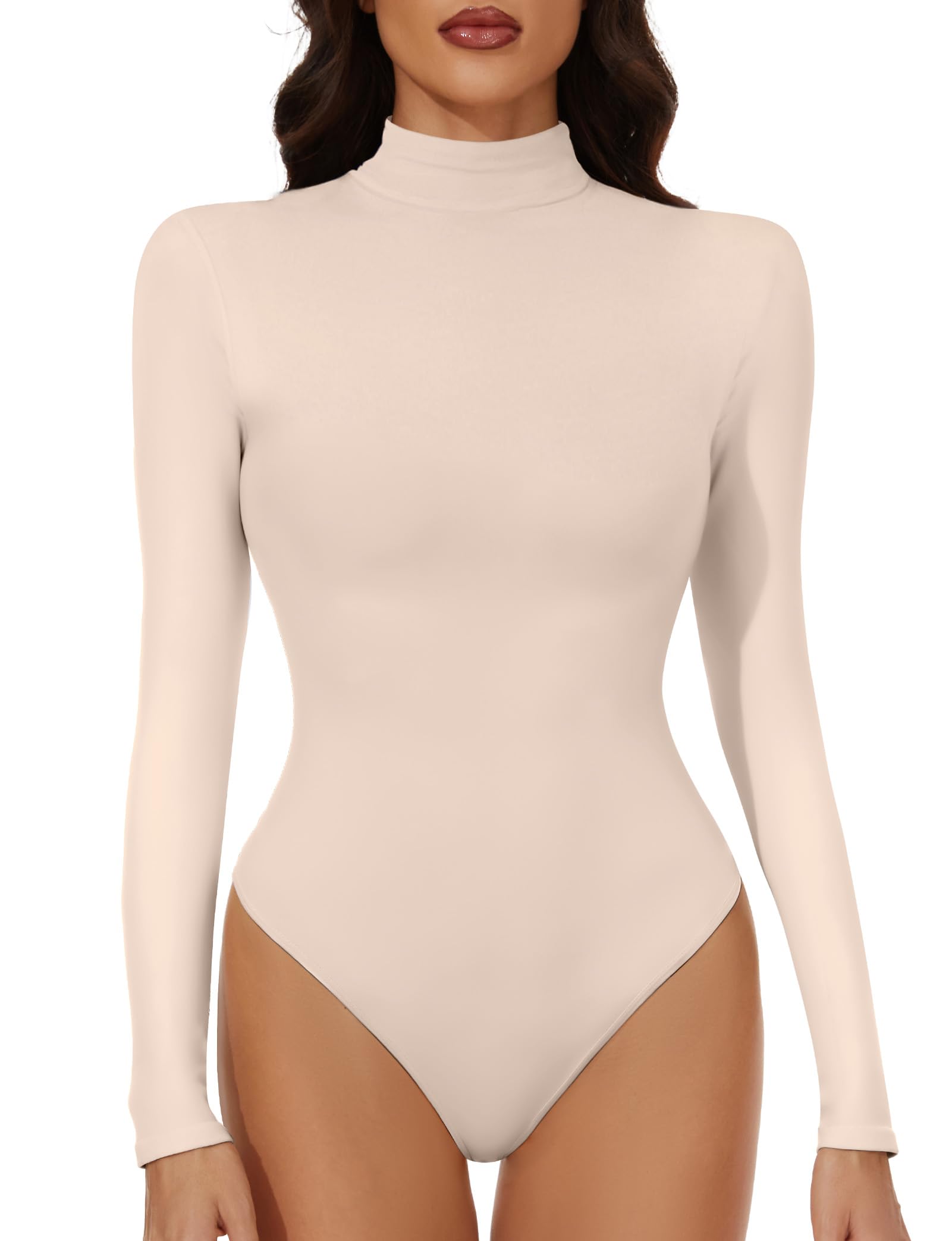 Snapklik.com : Womens Long Sleeve Mock Turtle Neck Bodysuits Tops Going Out Body Suits For Women ...