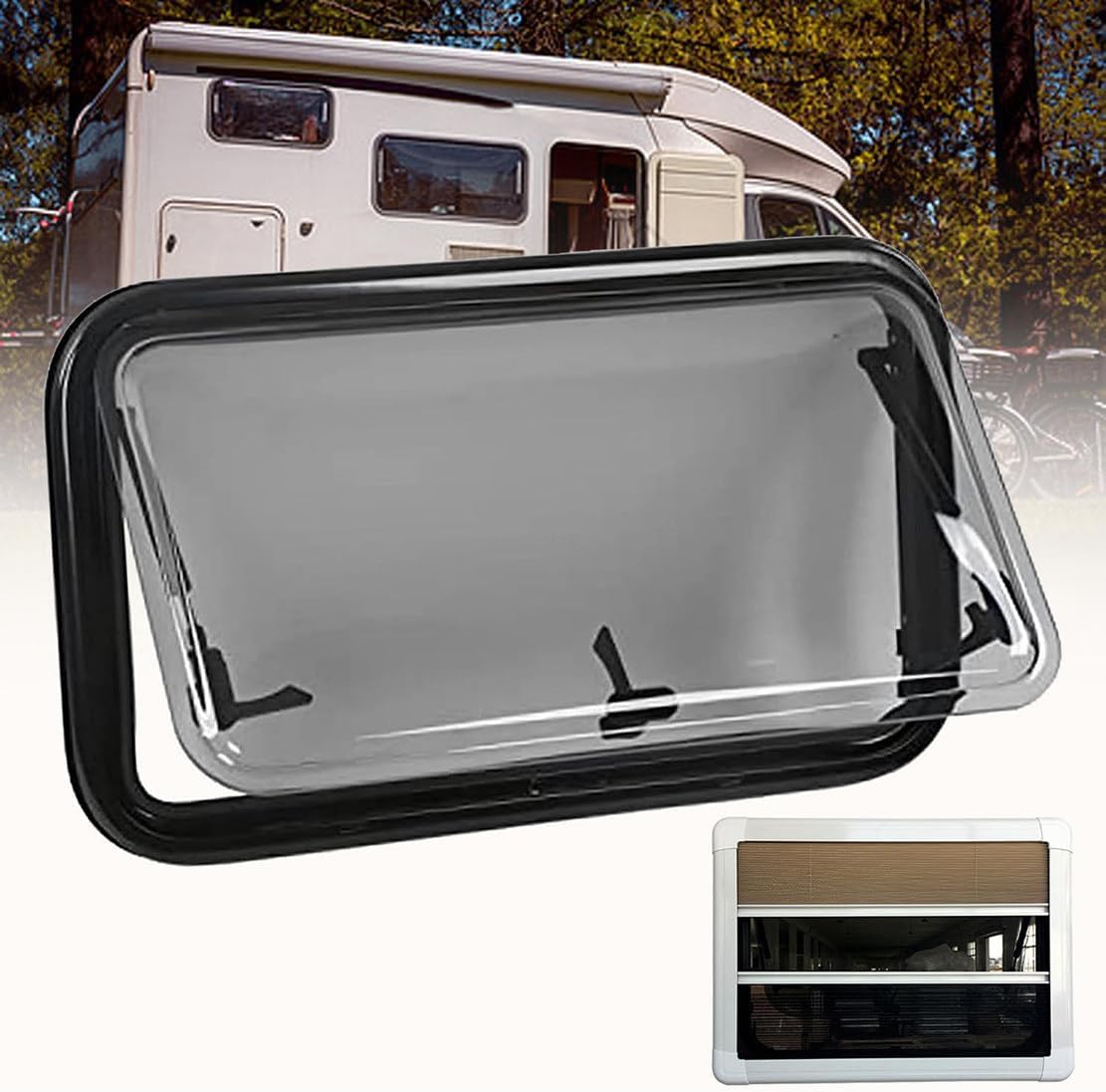 RV Folding Cassette Window with Blackout Blinds and Net Screens for ...