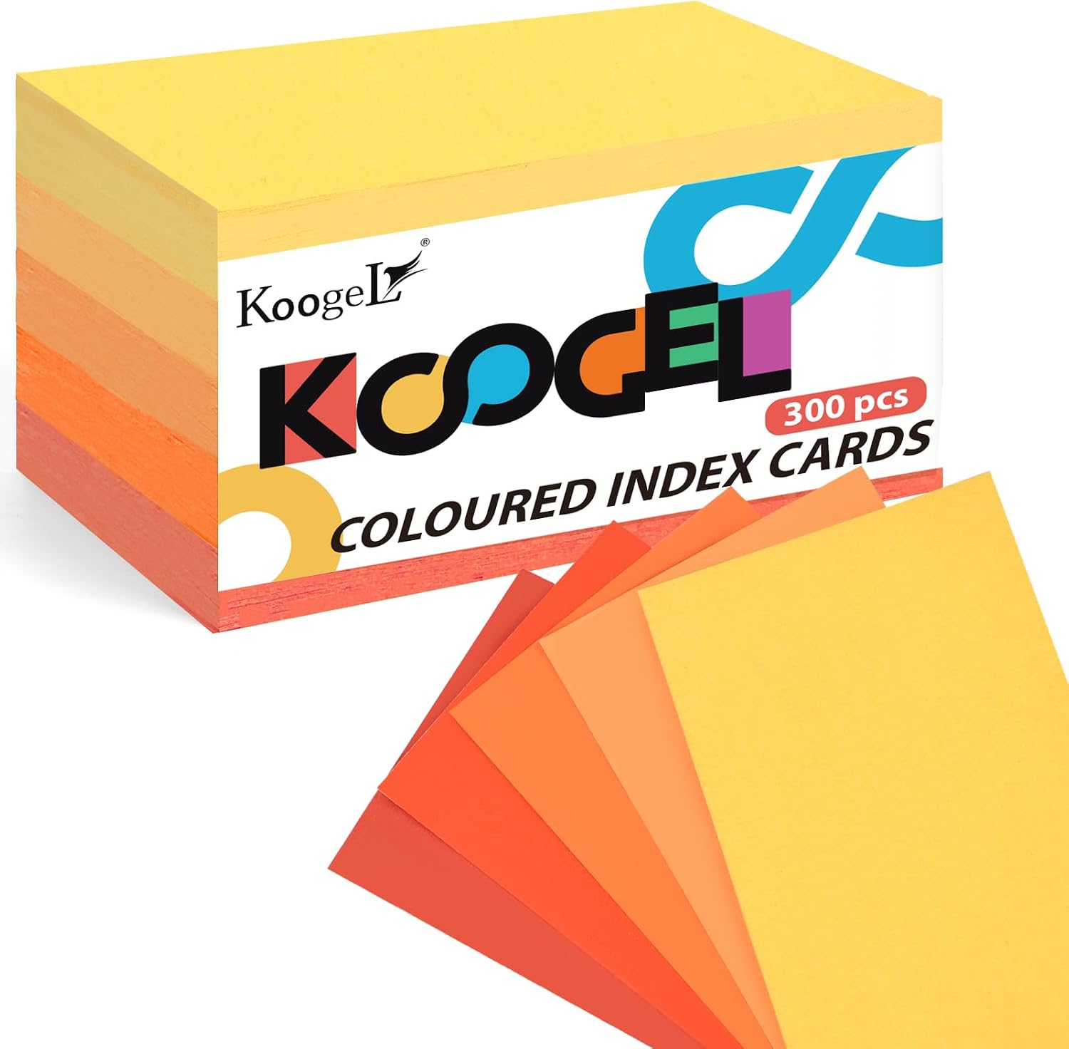 Koogel 300PCS Index Cards, 7.5 x 12.5cm Coloured Note Cards, 5 Colours ...