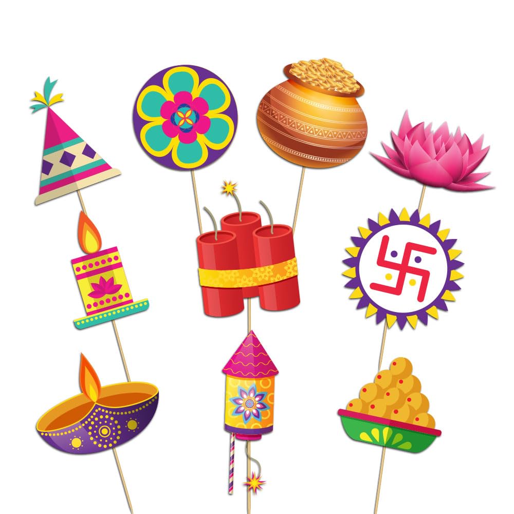 Buy Festiko® Set of 10 Pcs Shubh Dipawali Photobooth Props, Diwali ...
