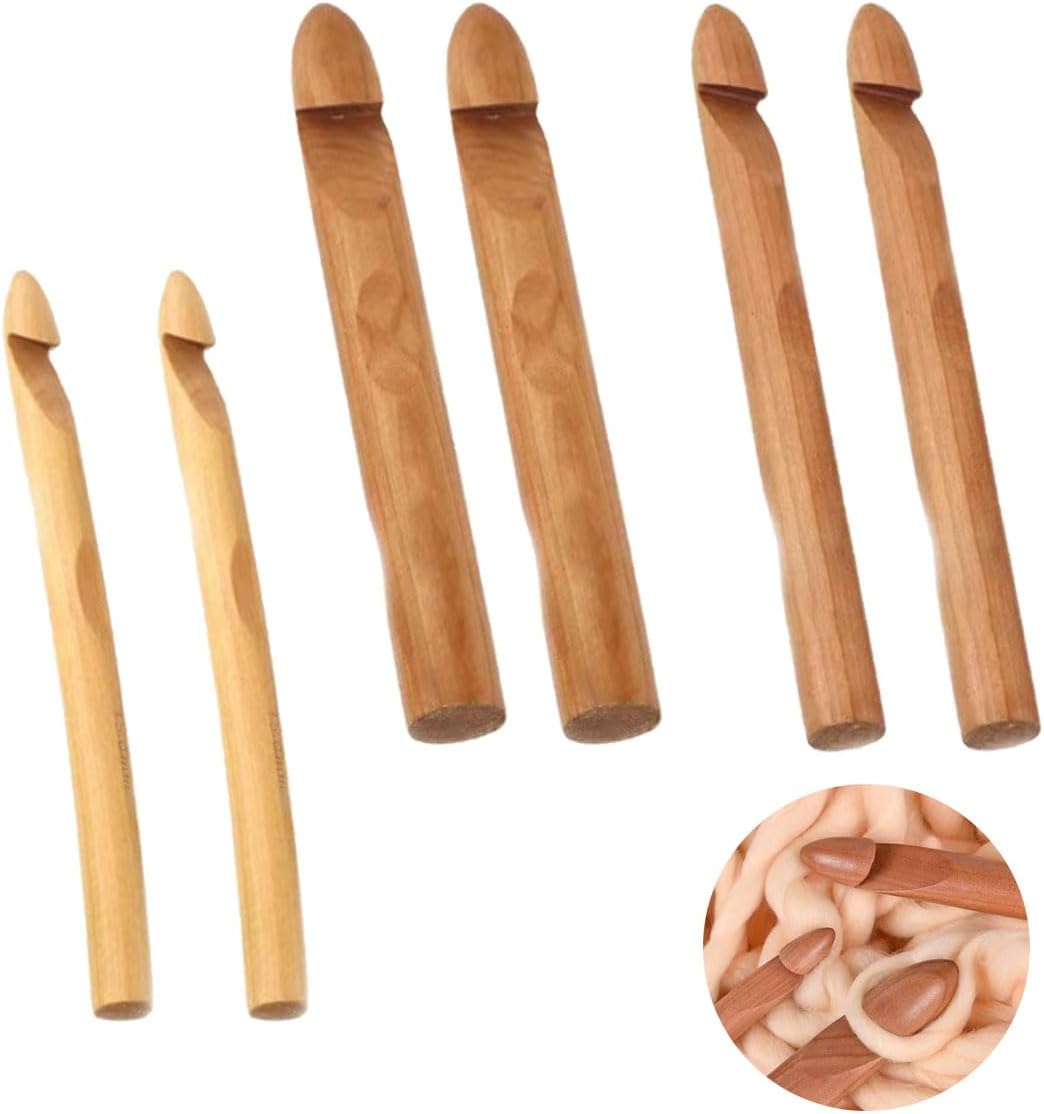 Amazon.com: Leewoth 6pcs Wooden Crochet Hooks 12mm 15mm 20mm Large Crochet Hooks Set Bamboo ...