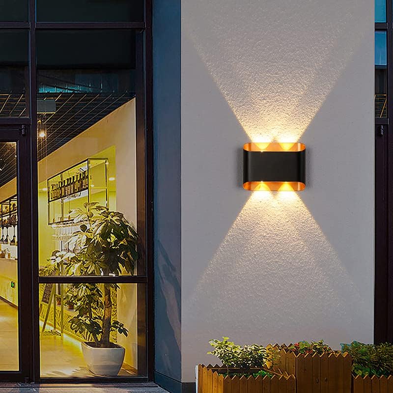 CITRA 4 LED Outdoor Black Gold Wall Gate Lamp Up and Down Wall Light ...