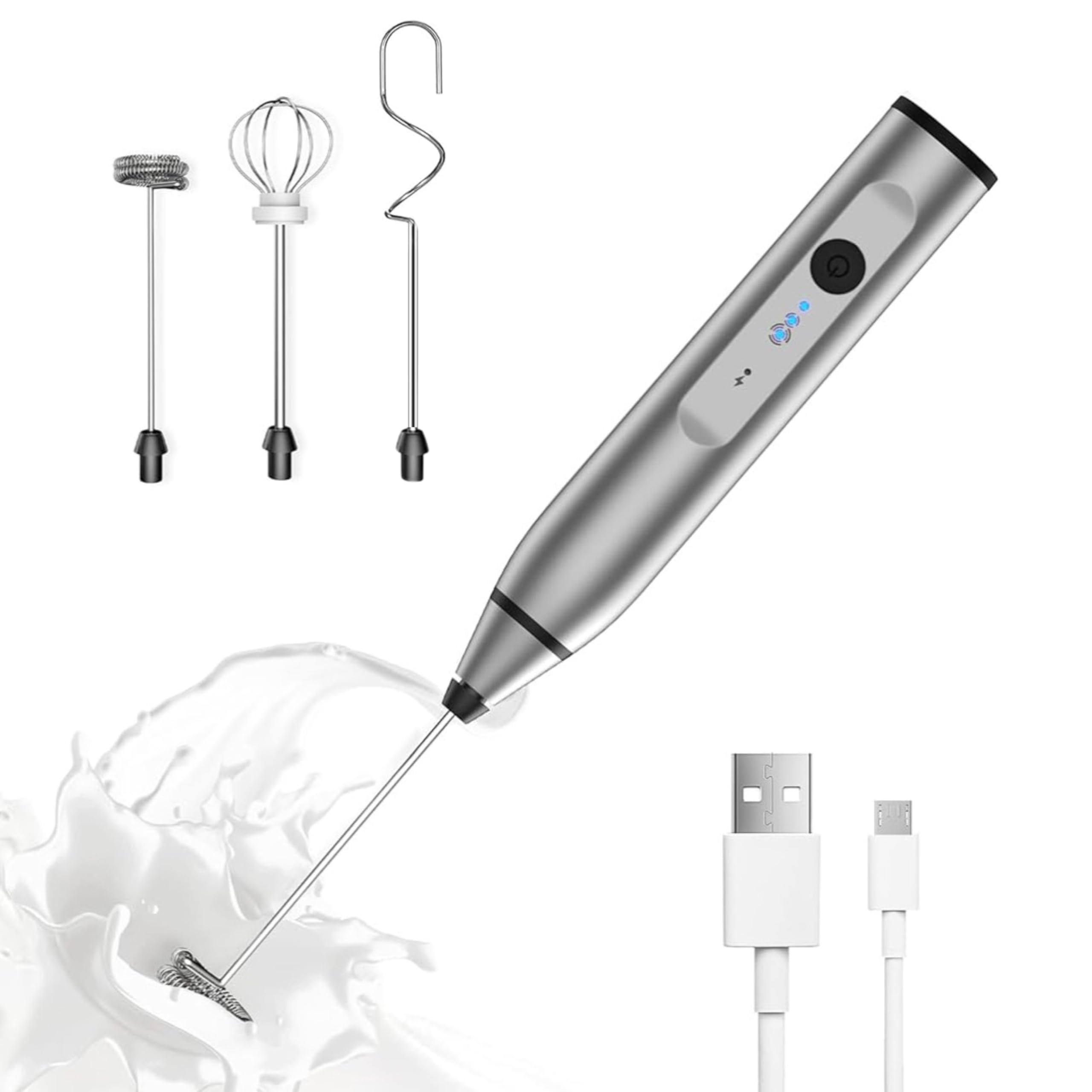 Amazon.com: Milk Frother with USB Charger - 3 Speeds and 3 Stainless ...