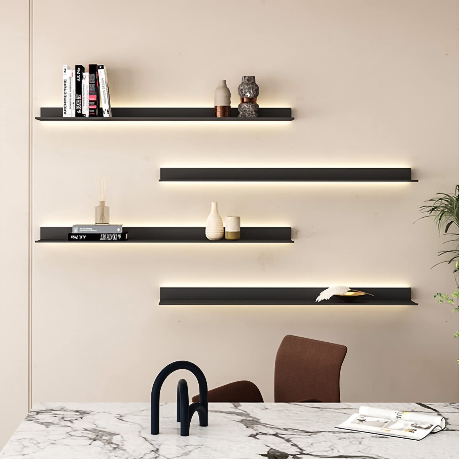Floating Shelf with LED White Light ,1PCS Black Display Shelf ...