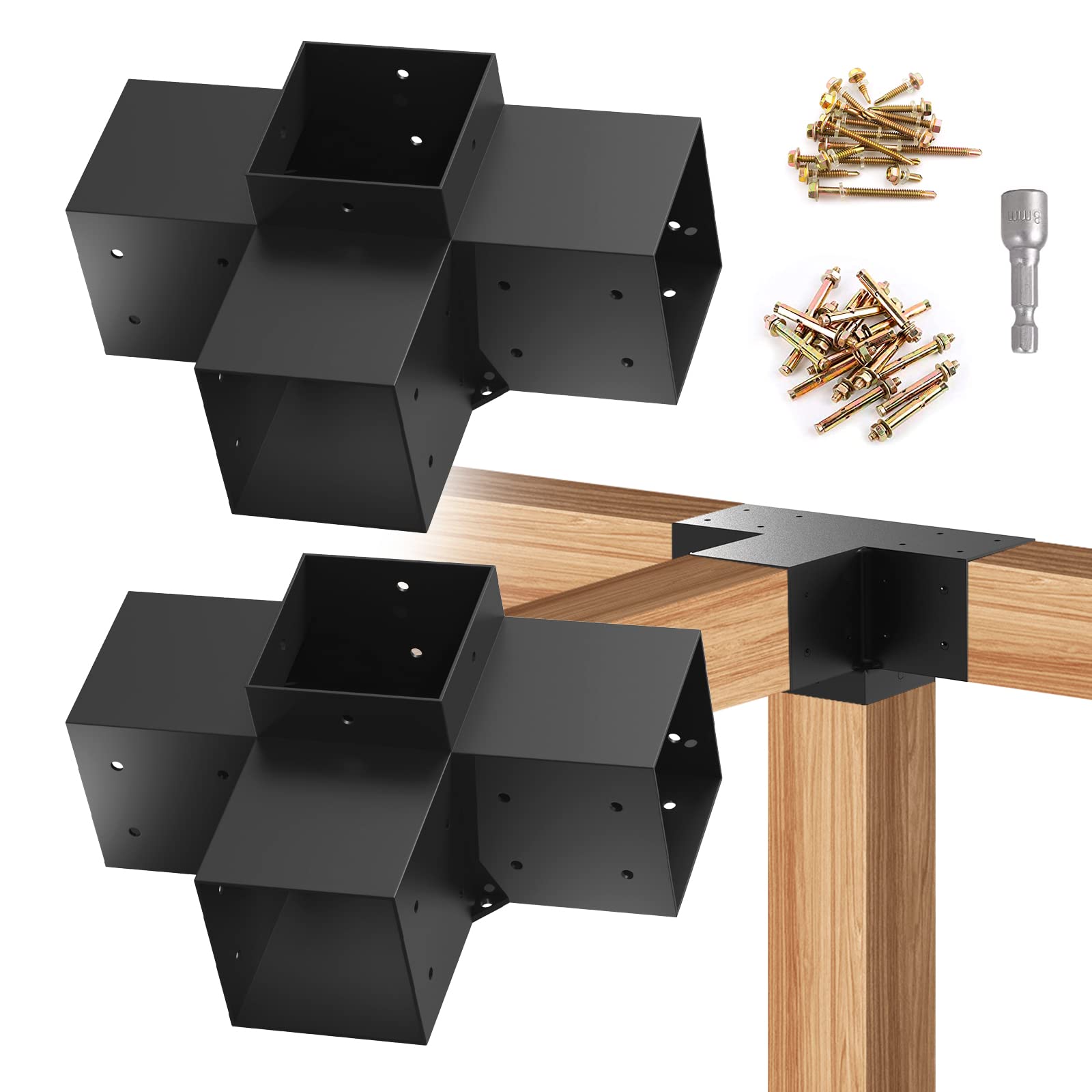 6x6 Woodworks Pergola Brackets Kit, 4-Way Corner Extension Brackets ...