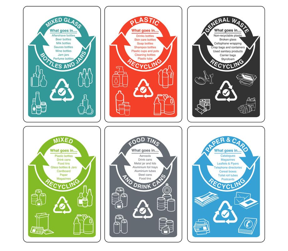 Recycling signs complete pack of 6 essential for recycling bins - High ...