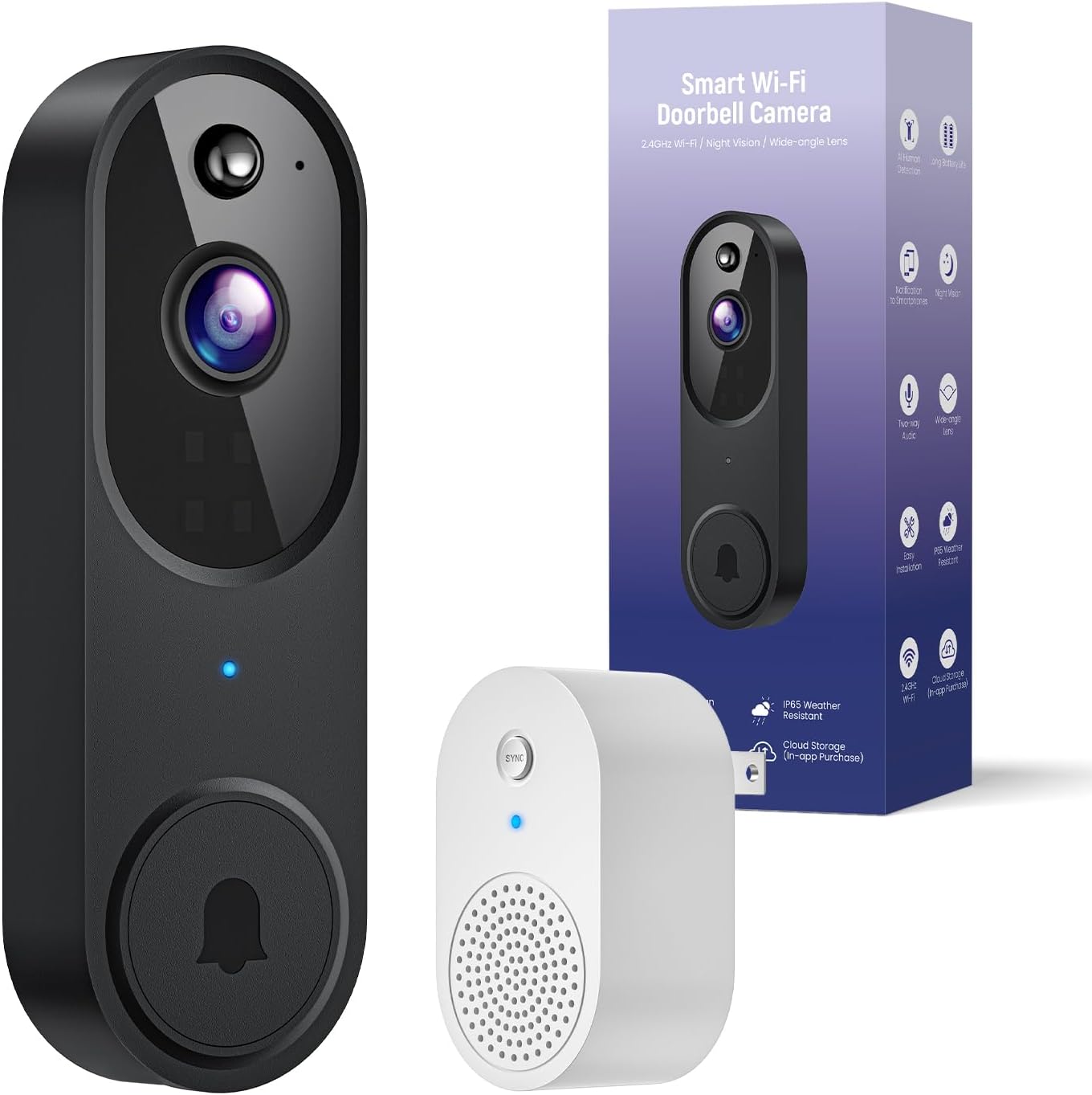 Amazon.com: SJCODE 1080P Smart Video Doorbell Included Ring Chime, Wide ...