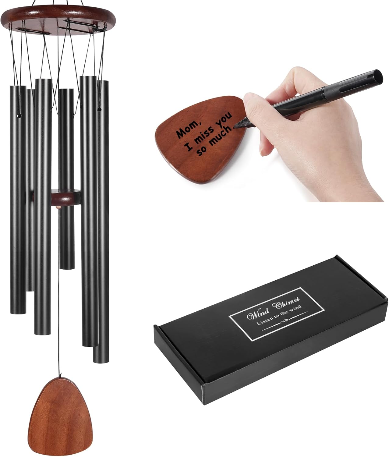 Amazon.com : Black 32-inch Aluminum Six-Tube Wind Chime for Outside ...