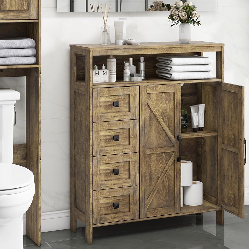 Amazon.com: Farmhouse Storage Cabinet with Two Doors and Four Drawers ...