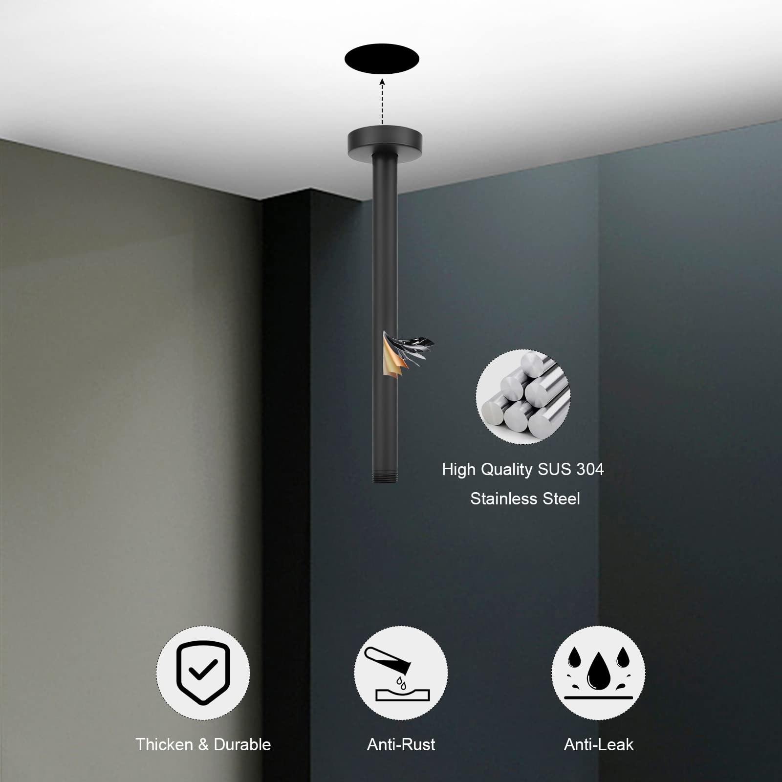 Snapklik.com : HarJue Ceiling Mounted Shower Arm, Rain Shower Head ...
