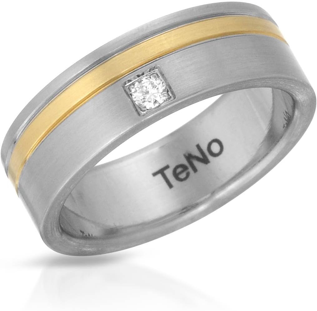 Amazon.com: TeNo Stainless Steel with Gold Inlay 0.04 CTW Color F, SI2 ...