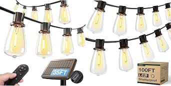 addlon 100FT(50FT*2) LED Outdoor String Lights with 35FT Solar String ...