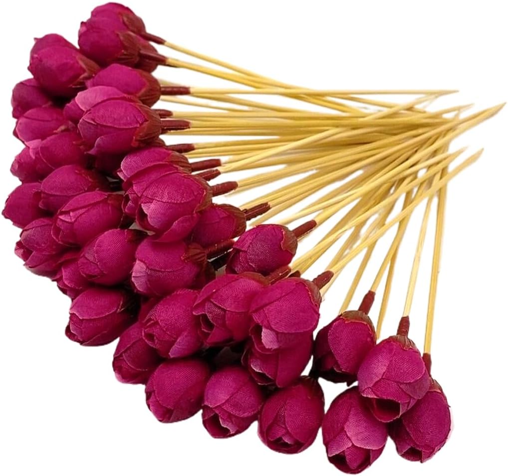 Amazon.com | 100pcs Red Flower Bud Toothpicks, 4.7 Inch Fancy Sticks ...