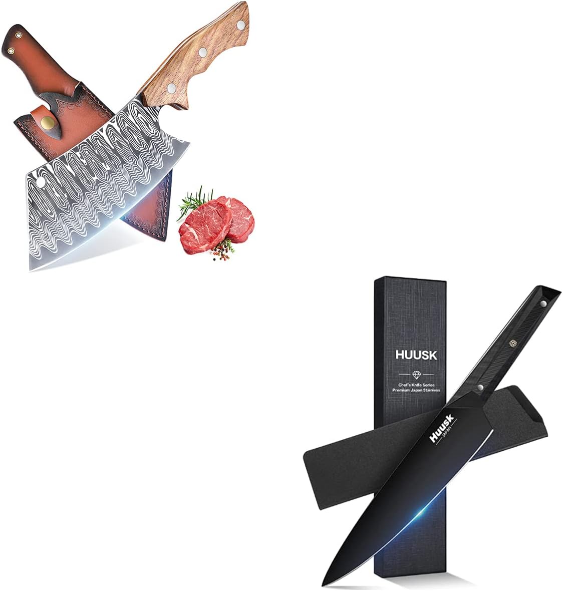 Amazon.com: Huusk Japan Knife, Hand Forged Meat Cleaver Bundle with ...