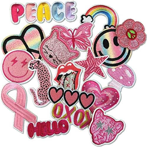 Amazon.com: Pink Preppy Decor Iron On Patches, Cute Embroidery Applique ...