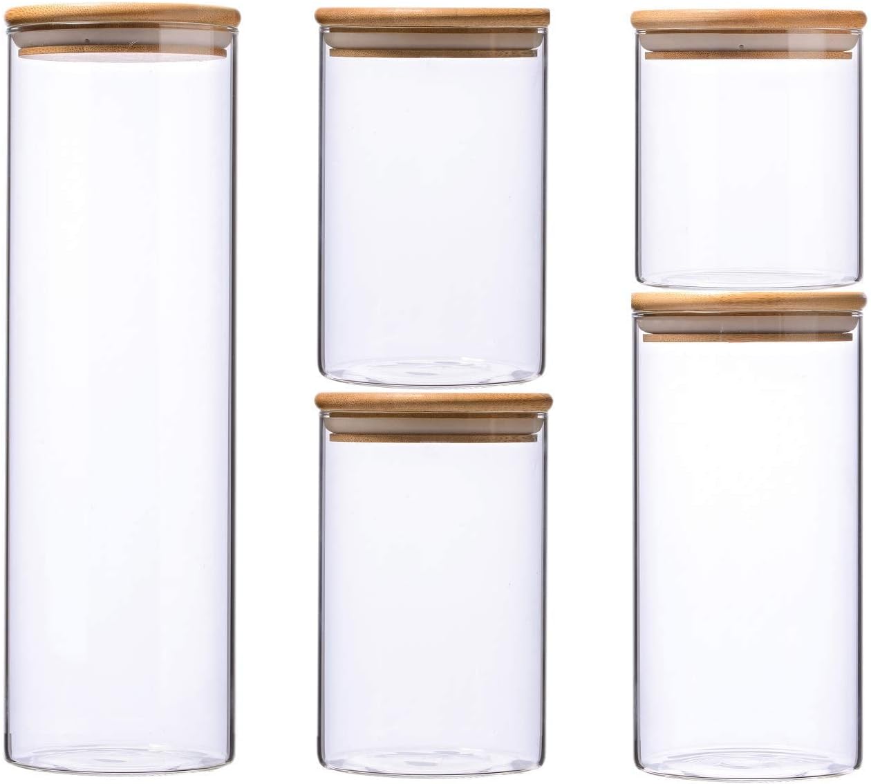 Isahouse Set of 5 High Borosilicate Glass Cylinder Airtight Food ...