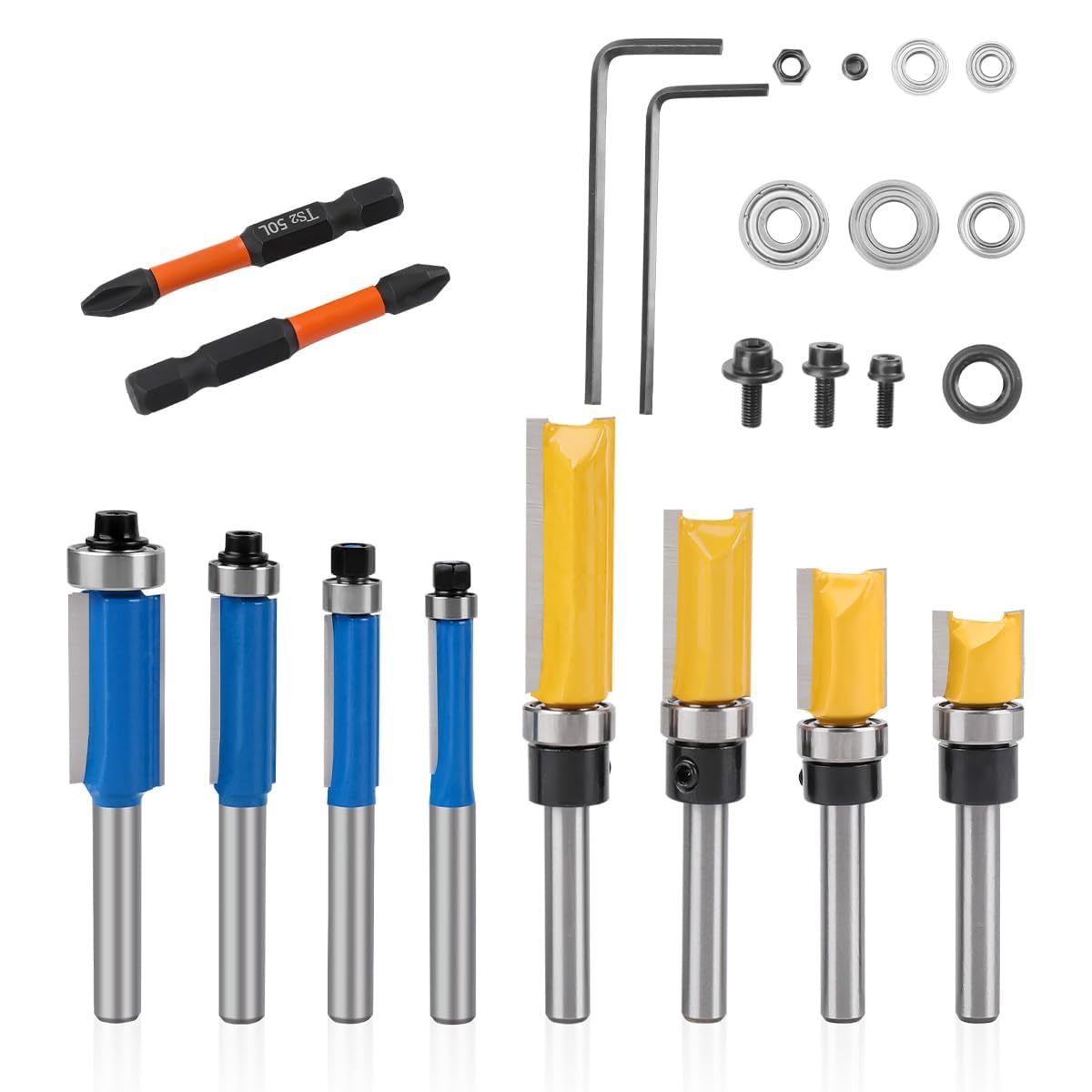 10PCS Router Bits, Including 4 Flush Trim Router Bits 1/4 Shank, 4 ...