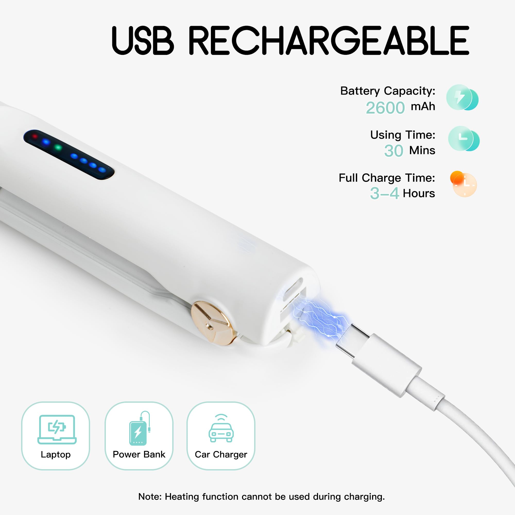 ECOJIA Cordless Flat Iron Hair Straightener for Bangs,Mini Rechargeable ...