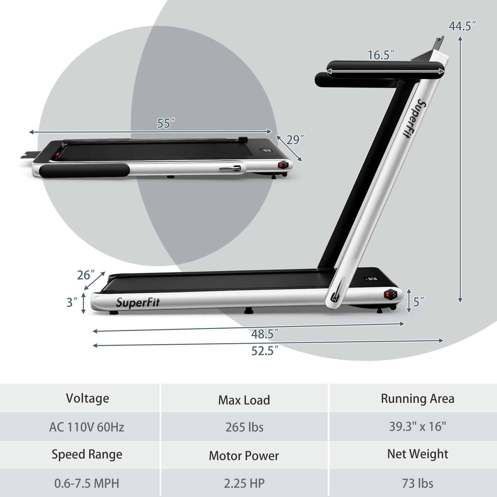Goplus 2 in 1 Under Desk Treadmill, 2.5HP Superfit Folding Treadmills ...